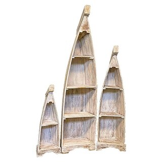 Fin 3 Piece Wood Rack Shelves, Boat, Nautical, Distressed Washed Brown ...