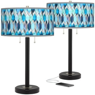 Blue Tiffany Arturo Black Bronze USB Table Lamps Set of 2 - 15" x 25 ...
