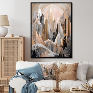 Designart "Pink And Gold Geometric Horizons Ii" City Geometric Framed ...