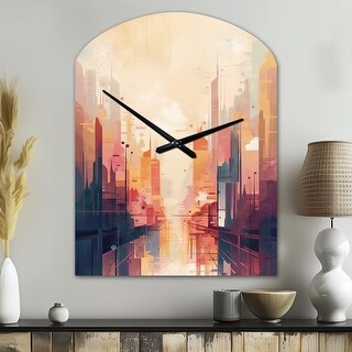 Designart - Modern Cubism Cityscape I - City Large Wall Clocks in Arch ...