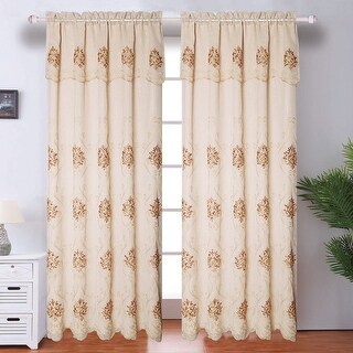 Regina Damask Embroidered Rod Pocket Window Panel with Valance and ...
