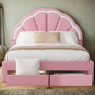 Full Size Upholstered Platform Bed with Seashell Shaped Headboard - Bed ...