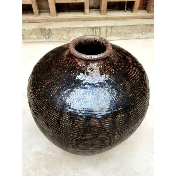 Artissance 21 in. Tall Glazed Dark Brown Ceramic Vintage Wine Jar (Size & Finish Vary) - Bed ...