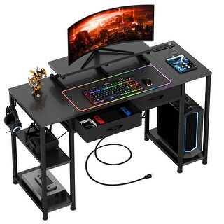 Computer Desk with Drawer 47.2"W with Power Outlets Shelves Gaming ...