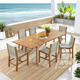 Vienna 7-Piece Outdoor Patio Teak and Rope Dining Set with Armless ...