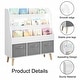 Kids Bookshelf with 3 Fabric Storage Bins - White Wooden Front-Facing ...