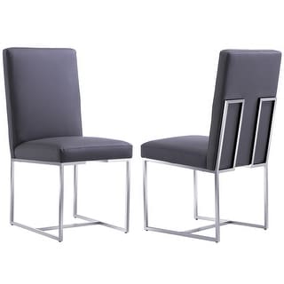Modern Grey PU Leather Upholstered Dining Room Chairs with Silver ...