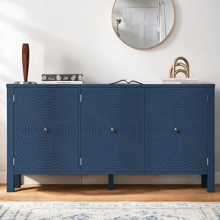 Elegant Navy Blue Sideboard with Curved Swirl Patterned Doors, Artistic ...