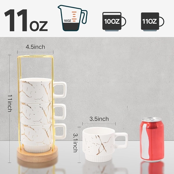 Large Stackable Coffee Mug Set with Rack and Wooden Base - Bed Bath ...