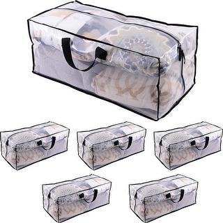 6 Pack Clear Zippered Storage Bags with Handles, Plastic Storage Totes ...