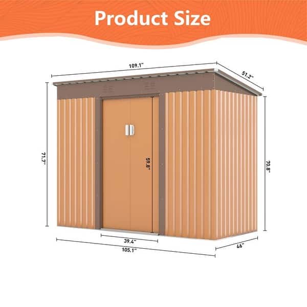 4.2 x 9.1 Ft Brown Outdoor Storage Shed, Metal Tool Shed with Lockable ...