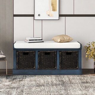 Rustic Storage Bench with 3 Removable Classic Rattan Basket - Bed Bath & Beyond - 36543536