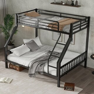 Twin XL Over Queen Metal Bunk Bed with Ladder & Guardrails, Heavy-Duty ...