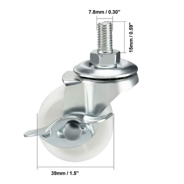 Swivel Caster Wheels 1.5 Inch PP M8 x 15mm Stem with Brake 4 Pcs ...