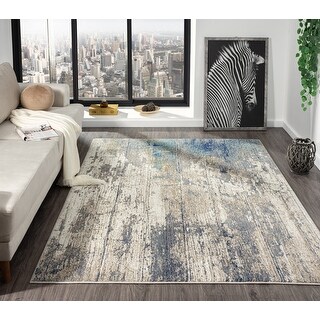 Milan Collection Abstract Blue Area Rug - Bed Bath & Beyond - 38317423
