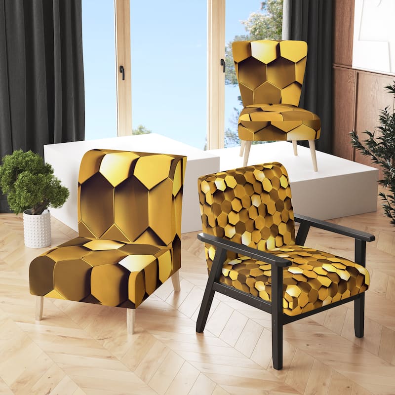 Designart "Golden Honeycomb" Upholstered Mid-Century Accent Chair - Arm ...
