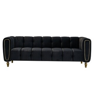 Black 3-Seater Velvet Tufted Sofa with Metal Feet - Bed Bath & Beyond ...