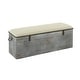 Gray Metal Galvanized Storage Bench with Cream Upholstered Burlap Top ...