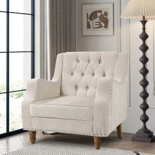 Button Tufted Upholstered Armchair with Vintage Metal Studs - Bed Bath ...