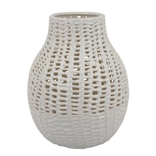 Kai Decorative Vase, 20 Inch Round Perforated Ceramic Body, White - Bed ...