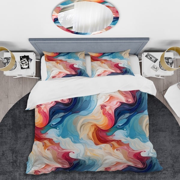 Designart "Pink And Blue Bohemian Marble Whirl" Blue Glam Bedding Cover ...