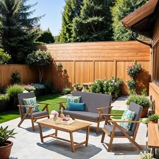 4-Piece Modern Style Chat Set With Coffee Table, Patio Outdoor ...