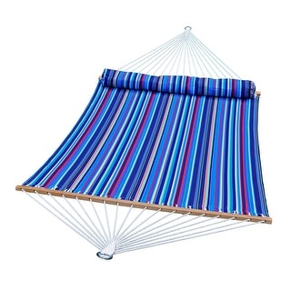 156" x 55" Blue and Red Reversible Quilted Outdoor Hammock with Bolster ...
