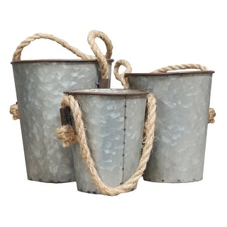 Galvanized Gray Metal Buckets with Rope Handles Set of Three - Bed Bath ...