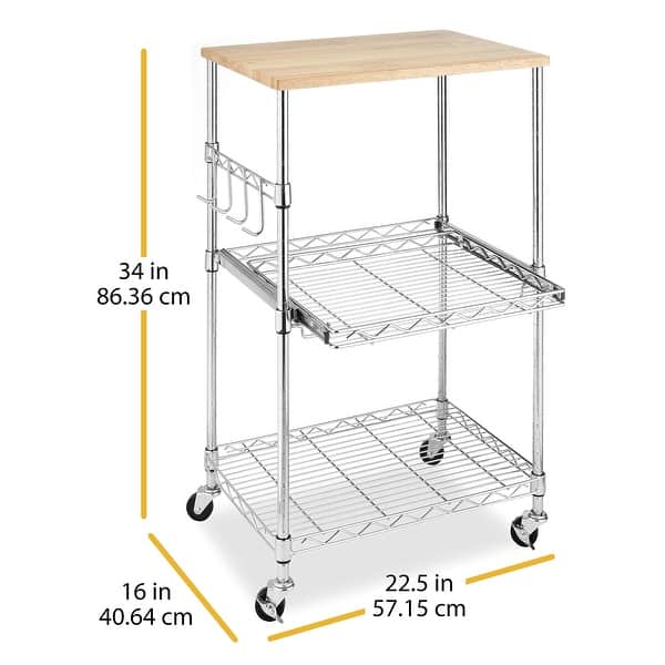 Supreme Microwave Cart with Locking Wheels - Chrome with Food Safe ...