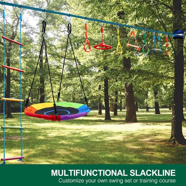 2Inch*45Ft Slackline Swing Hanging Kit With Ratchet 4 Tree Cushions 4 ...