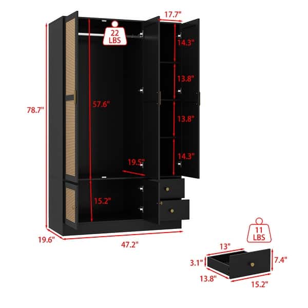 Rustic Hall Tree with Rattan Doors - High-Quality Storage Armoire - Bed ...