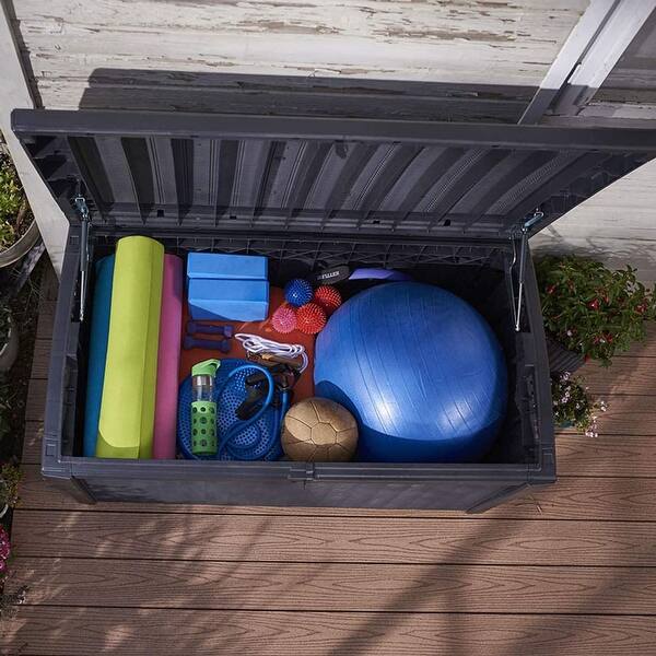 Keter Borneo Rattan Wicker Resin Patio Deck Storage Box Bench, Grey (2 ...