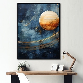 Designart "Sapphire Saturn Cosmic Wonder I" Our Solar System Framed ...