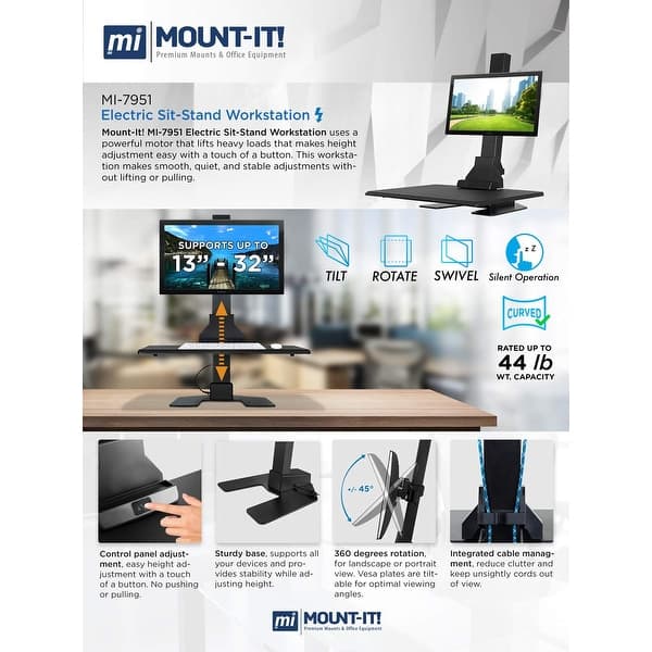 Mount-It! Standing Desk Sit-Stand Desk Converter Motorized Tabletop Sit ...
