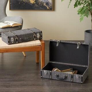 Black Fabric Woven Storage Decorative Trunk with Silver Latches and ...