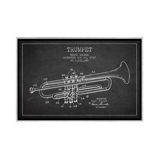 iCanvas "Trumpet Charcoal Patent Blueprint" by Aged Pixel Framed - Bed ...
