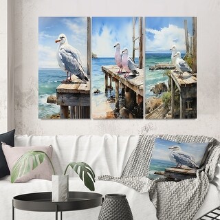 Designart "Seagull In Repose At Beach" Animals Wall Art Set Of 3 ...