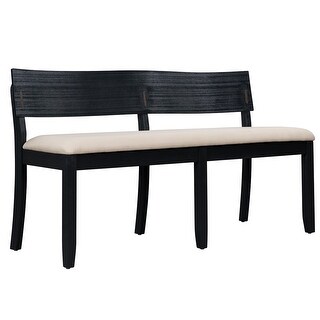 Celi 53 Inch Dining Bench, Cream Fabric Seat, Matte Black Wood Frame ...