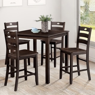 Farmhouse Expresso Solid Wood 5-piece Counter Height Dining Table Set ...