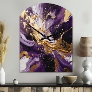 Designart - Purple and Gold Liquid Magic III - Abstract Wall Clock in ...