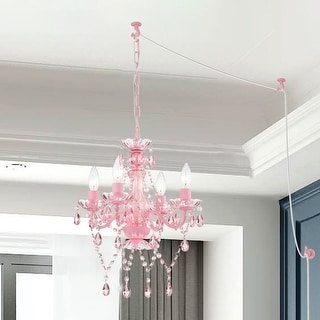 Plug In Pink Chandelier Small Acrylic Crystals Hanging Lamp 4-Light ...