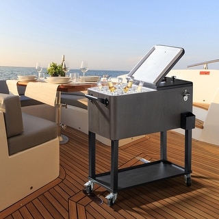 Rectangular Outdoor Cooler, Portable Patio Party Drink Cooler Cart ...