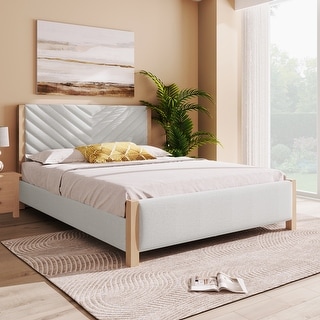 Queen Size Modern Platform Bed with Solid Wood Legs, Upholstered Bed ...