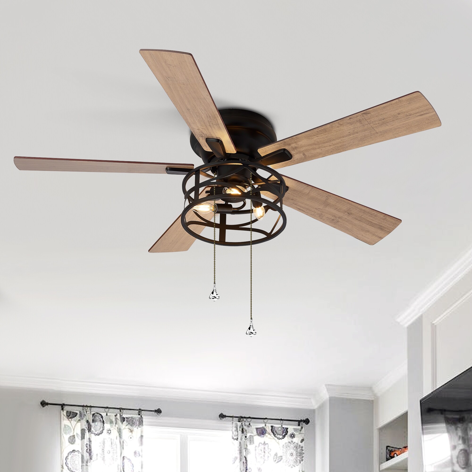 52-in Black Flush Mount Industrial Indoor Ceiling Fan with Pullchin (5 ...