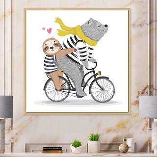 Designart "Cartoon Bear Sloth Riding Bicycle Together" Children's Art ...
