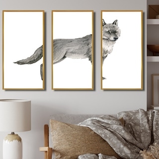 Designart "Portrait Of A Wolf I" Traditional Framed Wall Decor Set of 3 ...