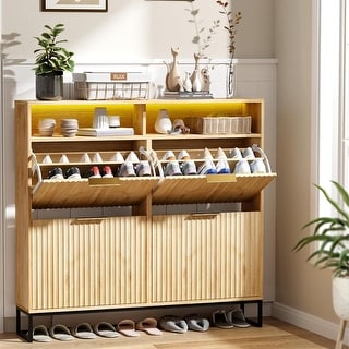 47.2 Inch Wide Slatted 4 Flip Drawers 1 Compartment Storage LED Light ...