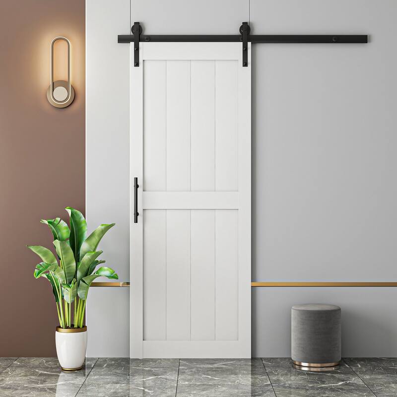 84''H Primed H-Frame White Sliding Barn Door Water Proof PVC Surface ...