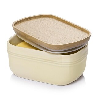 DOWAN Porcelain Butter Dish, Extra Large Butter Dish with Cover, Beige ...