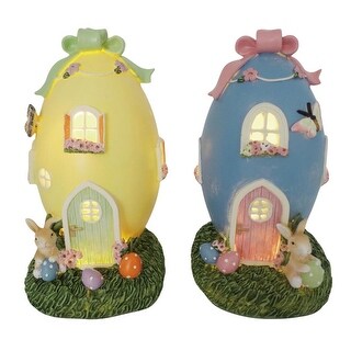 Transpac Light Up Resin Easter Egg Houses Set of 2 Home Decorations ...
